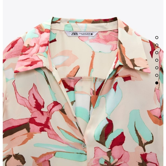 Zara | Tops | Zara Floral Print Satin Shirt Flowy Bloggers Favorite ...